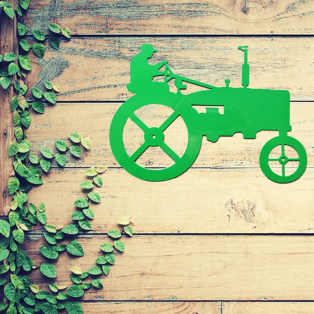 Farmer on Tractor Metal Wall Art (A4) Large