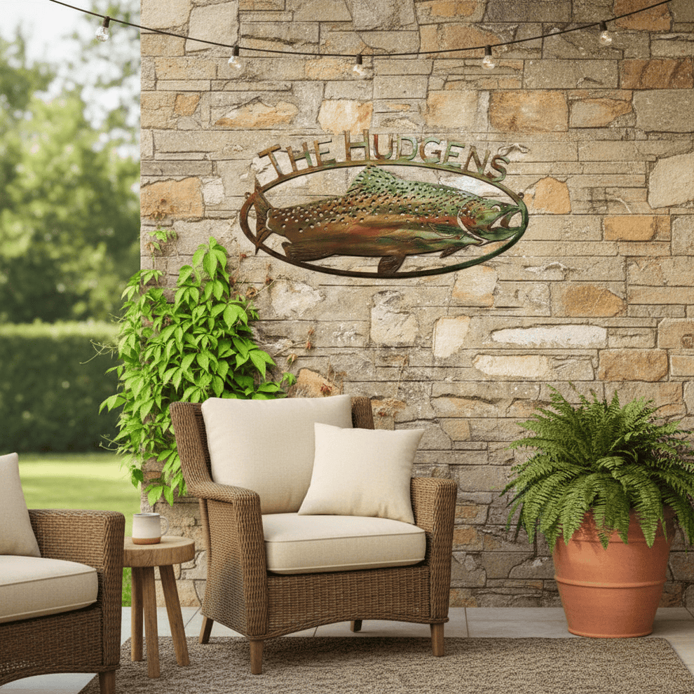 Custom Trout Fish Sign – Rustic Metal Lodge Decor – rustyroostermetal