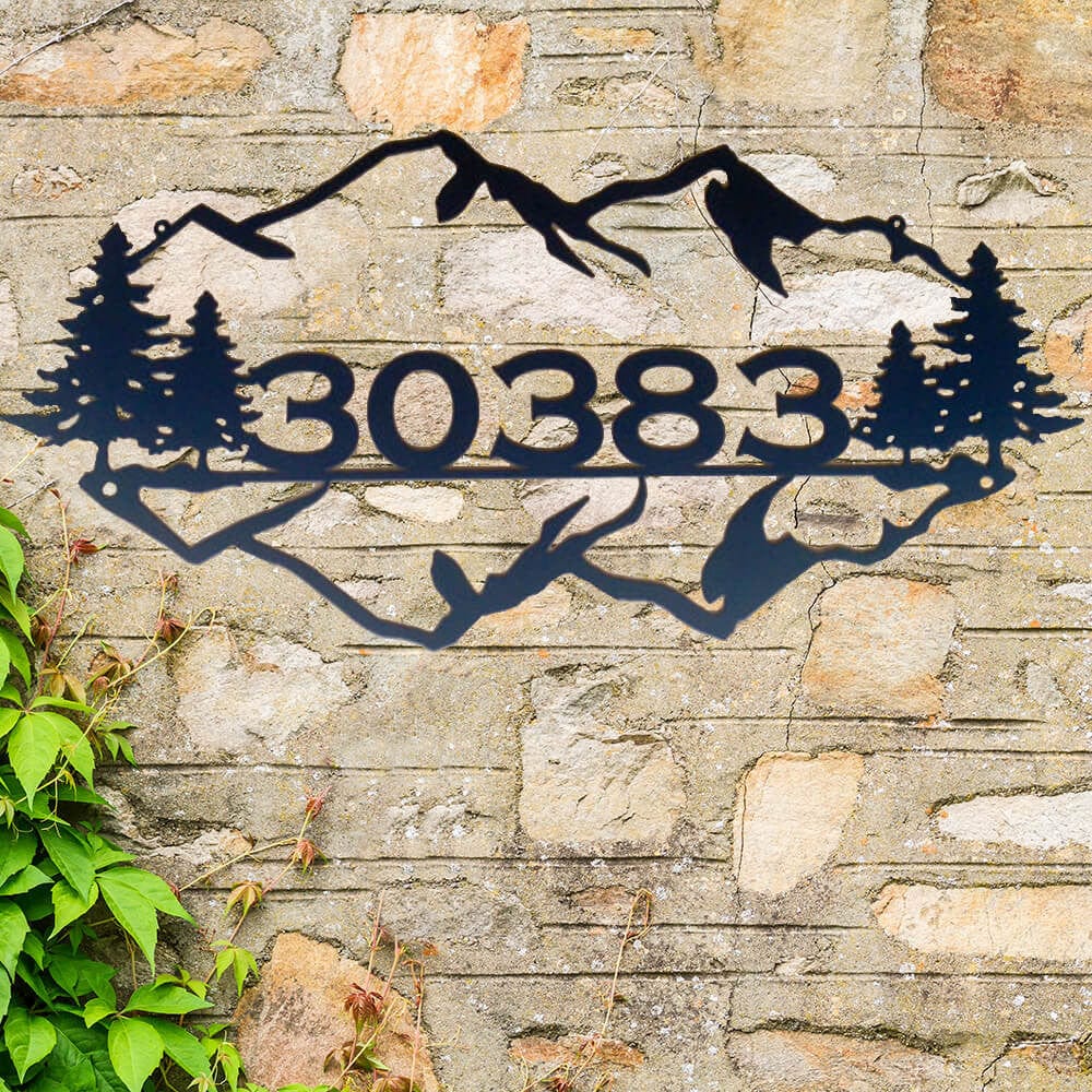 Custom Metal Cutout Sign with Trees and Mountains - Rusty Rooster Metal